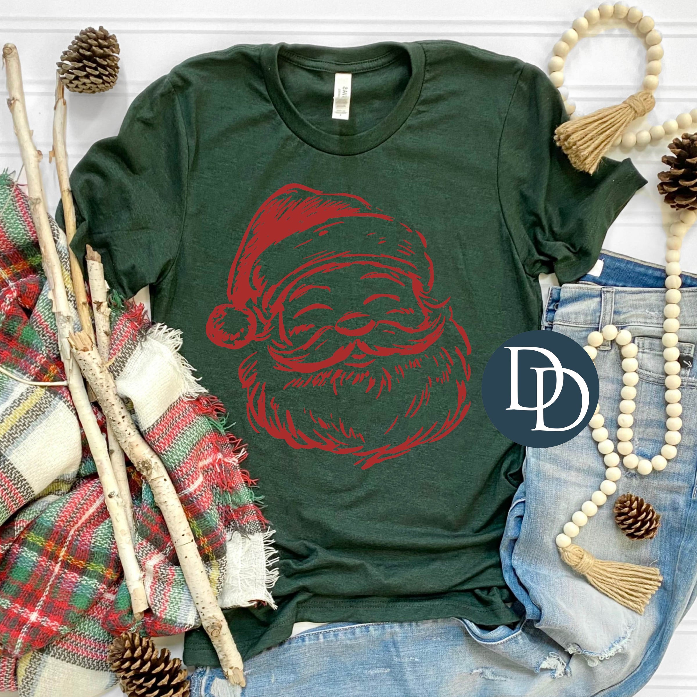 Santa Face Sketch (Red Ink) *Screen Print Transfer* – Dapper Designs