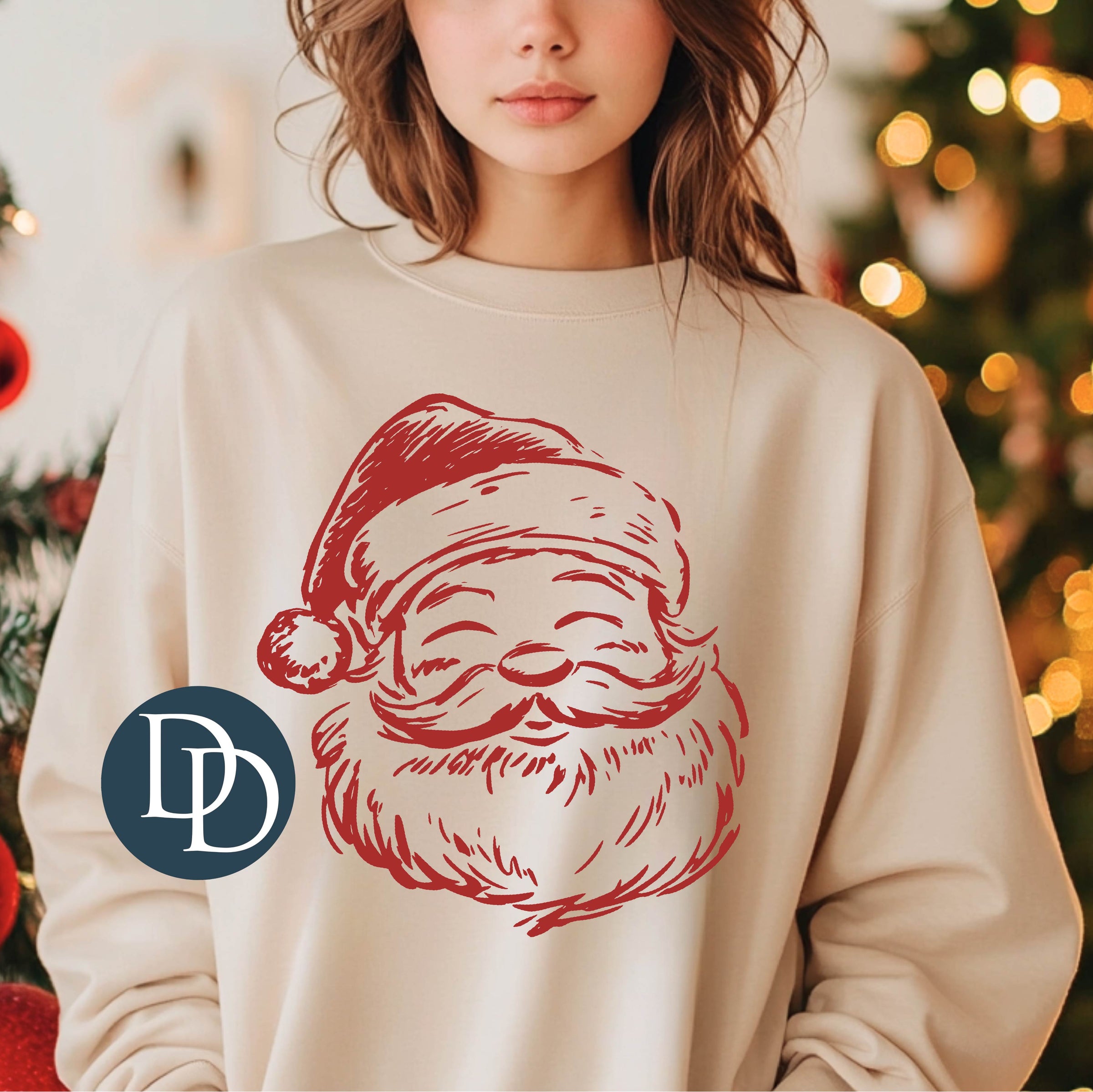 Santa Face Sketch (Red Ink) *Screen Print Transfer* – Dapper Designs